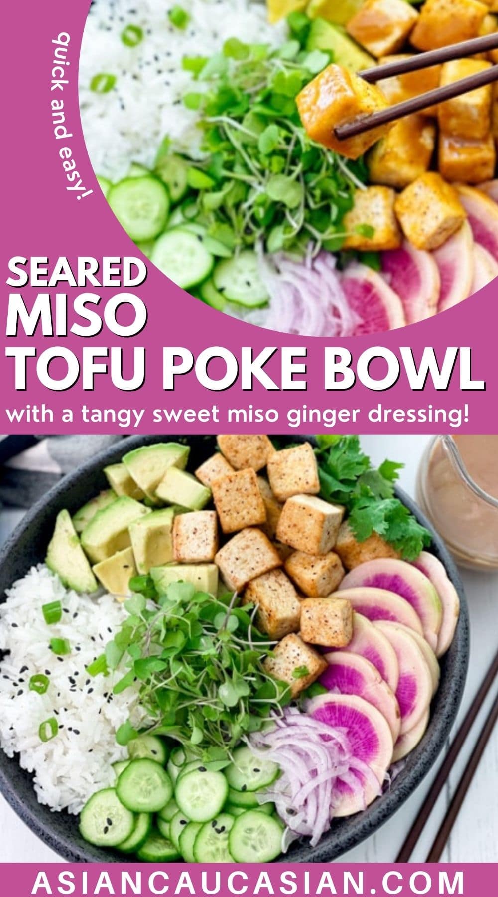 Seared Miso Tofu Poke Bowl - Asian Inspired Eats Food Blog